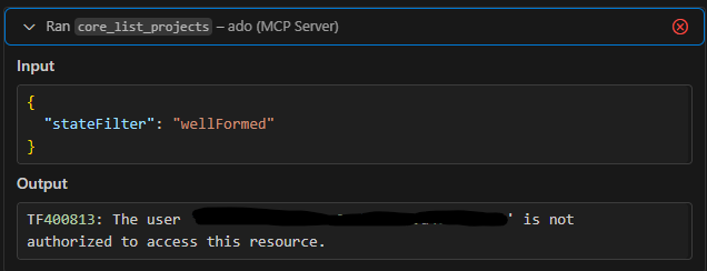 [HOWTO] Fix TF400813 error response when using Azure DevOps MCP Server ...
